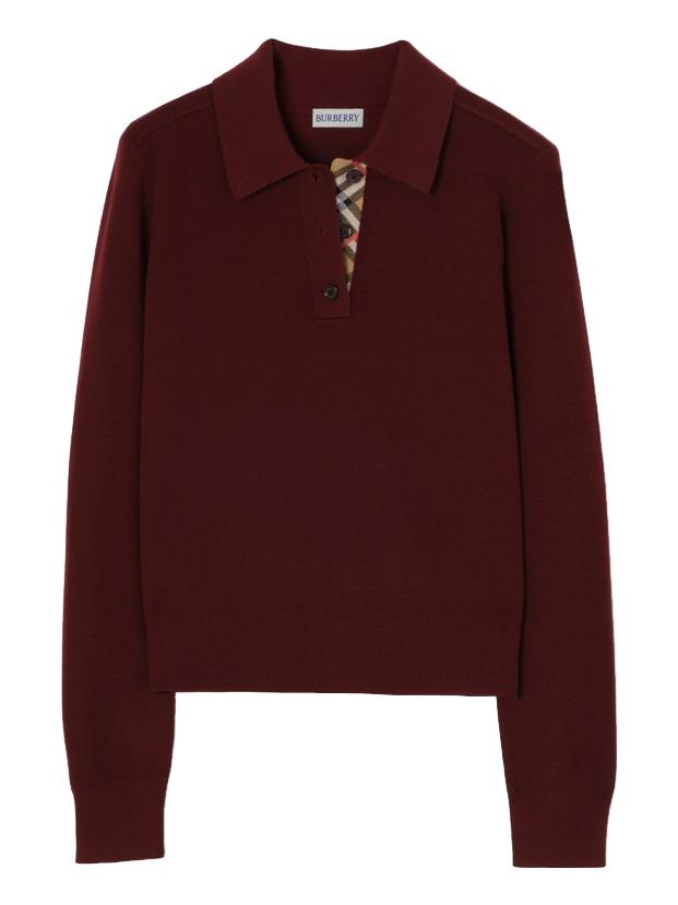 BURBERRY Burberry Long-Sleeve Wool Polo Shirt with House Check Detail
